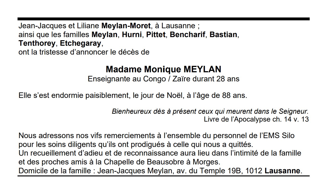Madame Monique MEYLAN | Pompes Funèbres Générales